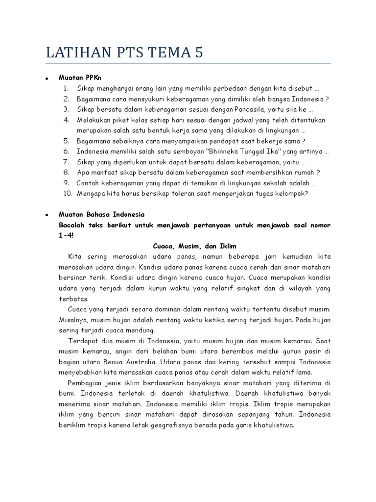 Latihan Soal PTS Tema 5 | PDF