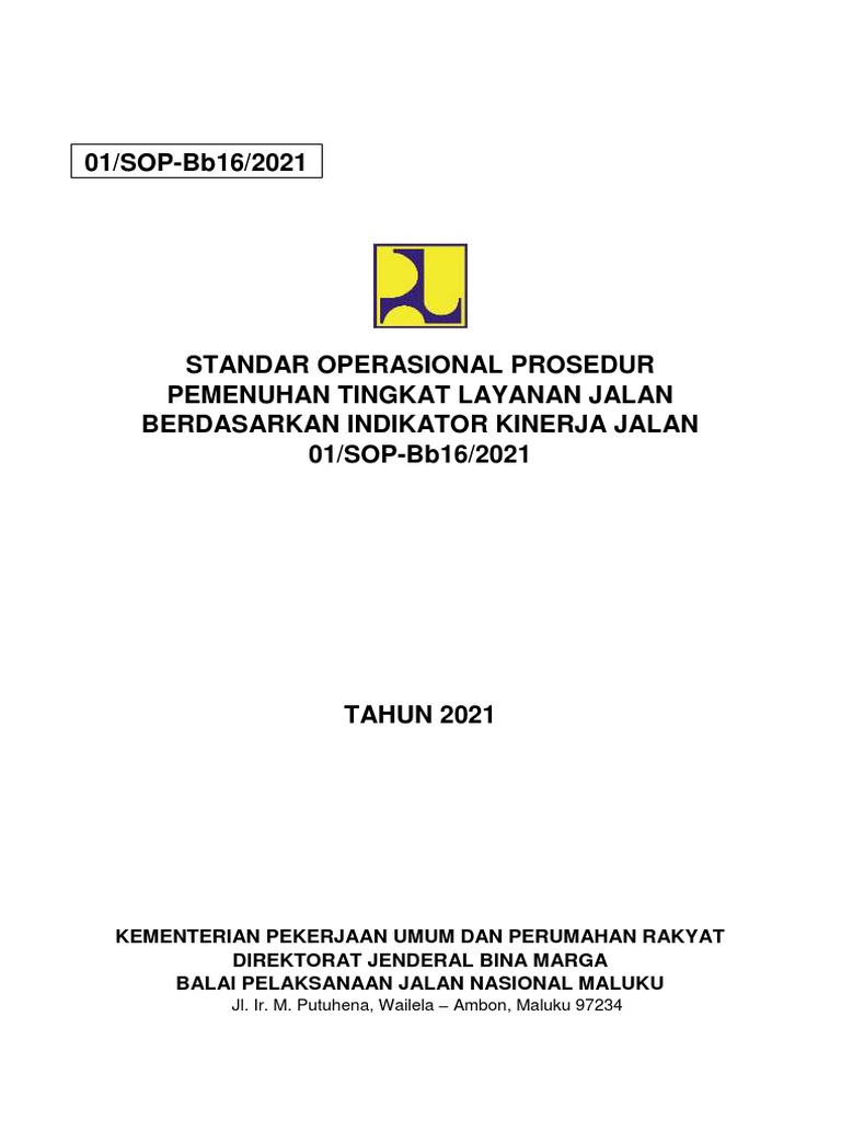 Draft SOP Pemenuhan Tingkat Layanan Jalan Berdasarkan IKJ | PDF