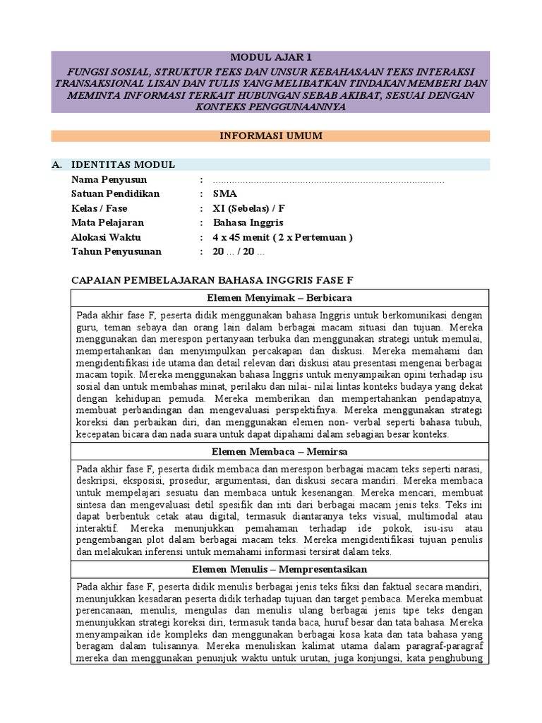 3.7 - Modul Ajar Bhs Inggris 11 - Cause and Effect | PDF