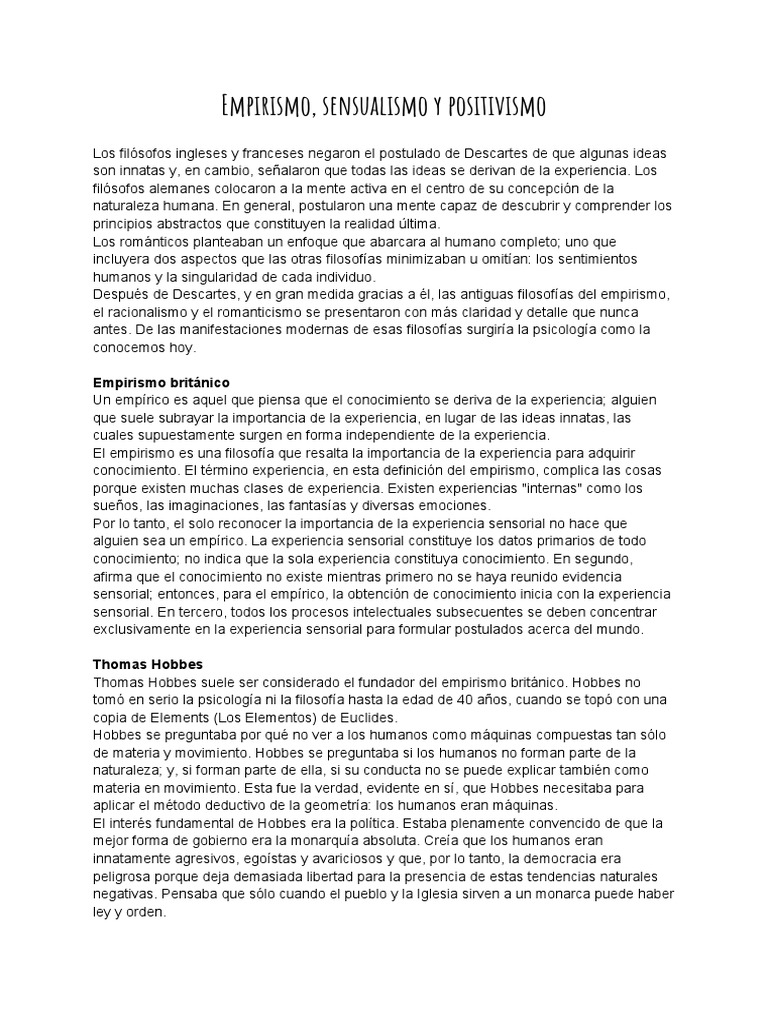 Capítulo 5 - Empirismo, Sensualismo y Positivismo | PDF