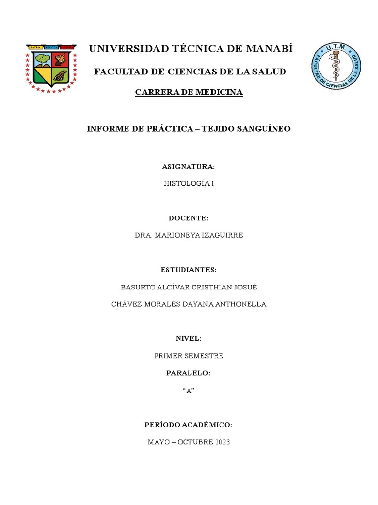 Informe Tejido Sanguíneo. 25-07-2023 | PDF | Sangre | Granulocitos