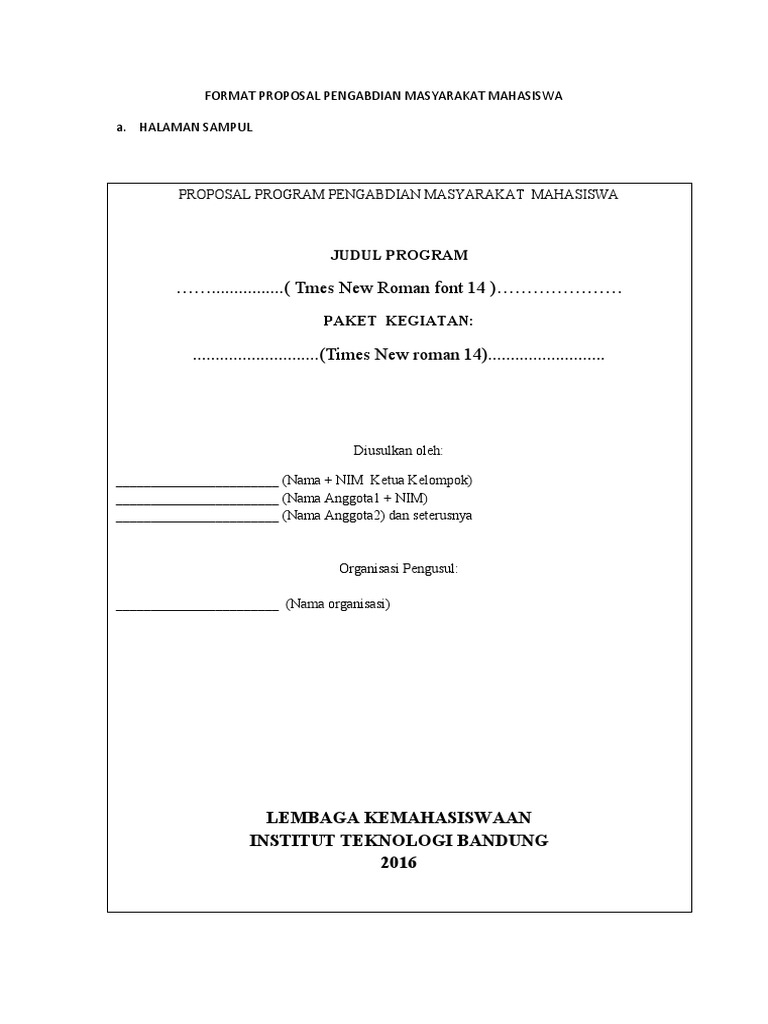 Format Proposal Pengabdian Masyarakat Mahasiswa | PDF