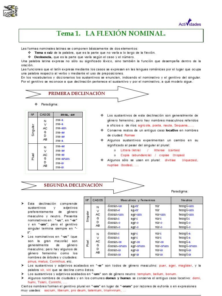 FLEXIÓN NOMINAL LATINA | Latín | Género gramatical
