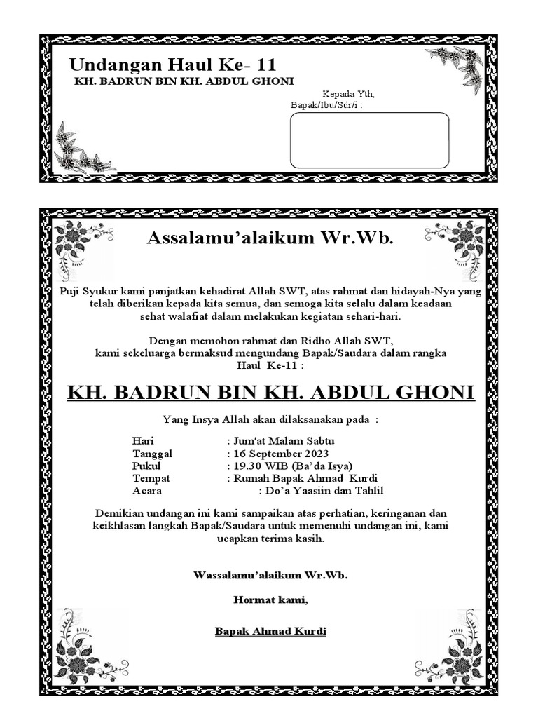 Undangan Haul Ke-11 KH. Badrun 2023 | PDF | Agama & Spiritualitas