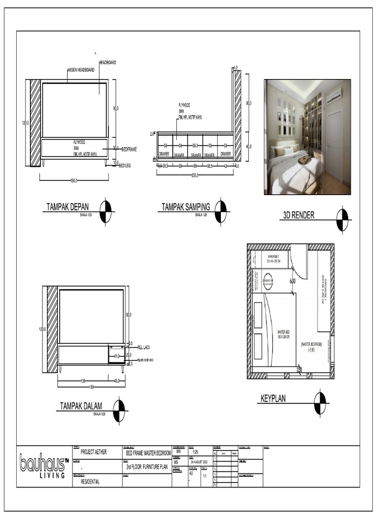 BED FRAME MASTER BEDROOM TECHNICAL DRAWING - Rotated | PDF