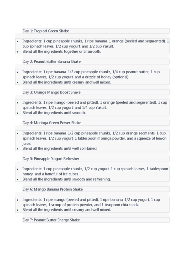 Weekly Fruit Vegetable Shake | PDF