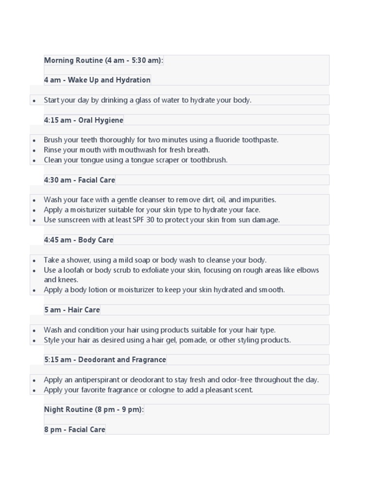 Daily Routine For Personal Care | PDF