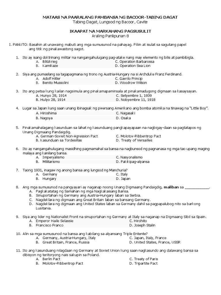 Ap 4th Quarter Exam Pdf History