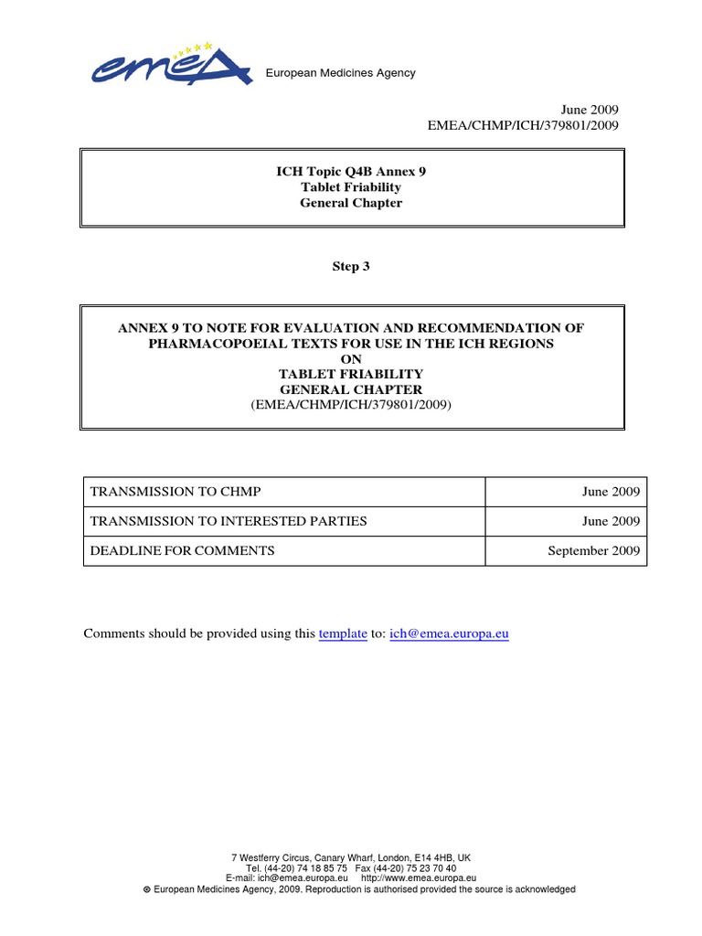 Ich Q 4 B Annex 9 Tablet Friability General Chapter Step 3 en | PDF ...