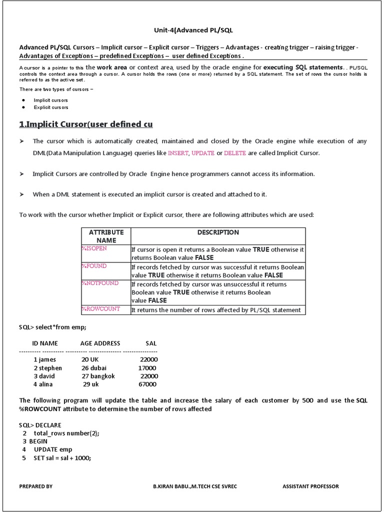 Unit-4 Advanced SQL | PDF | Pl/Sql | Boolean Data Type