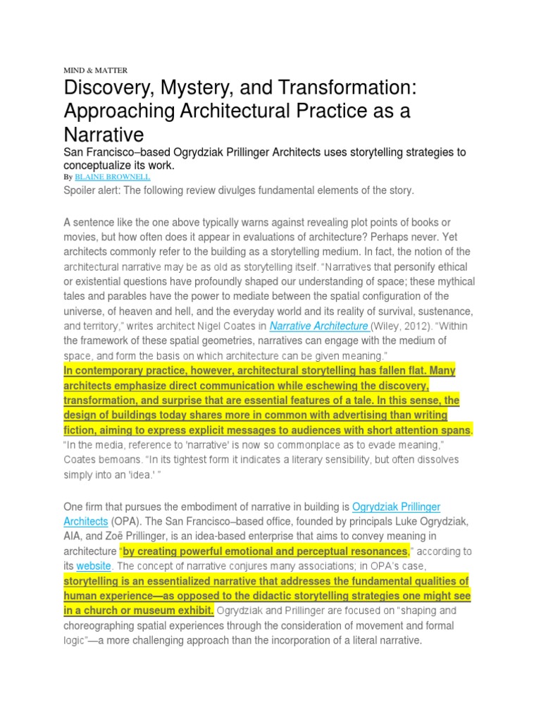 Architecture As Narrative | PDF | Narrative | Storytelling