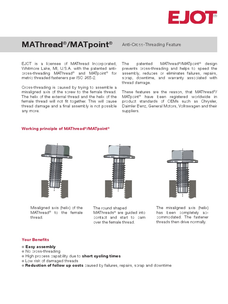 EJOT MAThread Flyer 08.15 | PDF | Screw | Manufactured Goods
