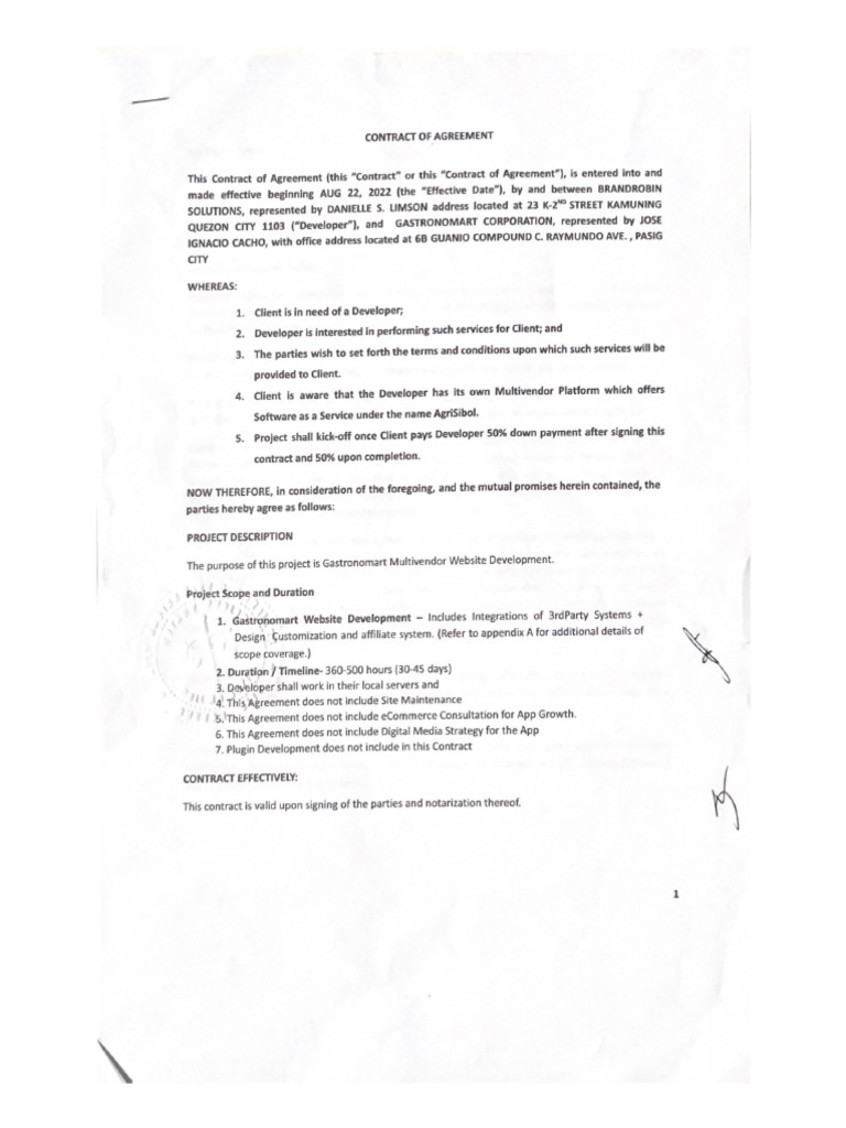 Contract of Agreement | PDF