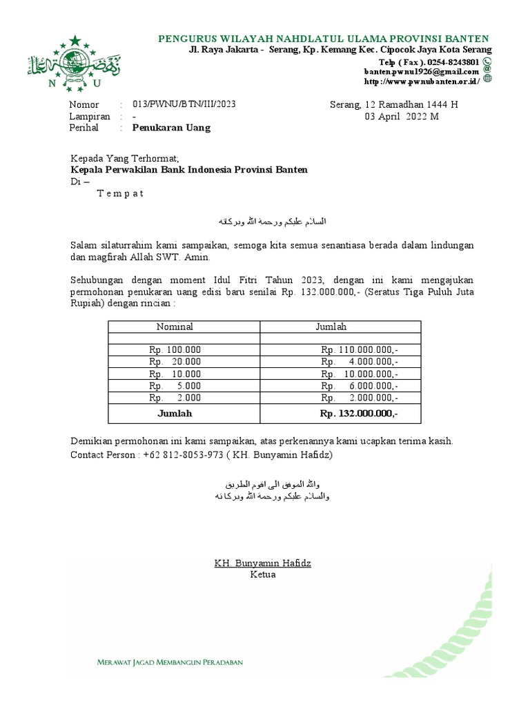 Permohonan Penukaran Uang Baru ke Bank | PDF