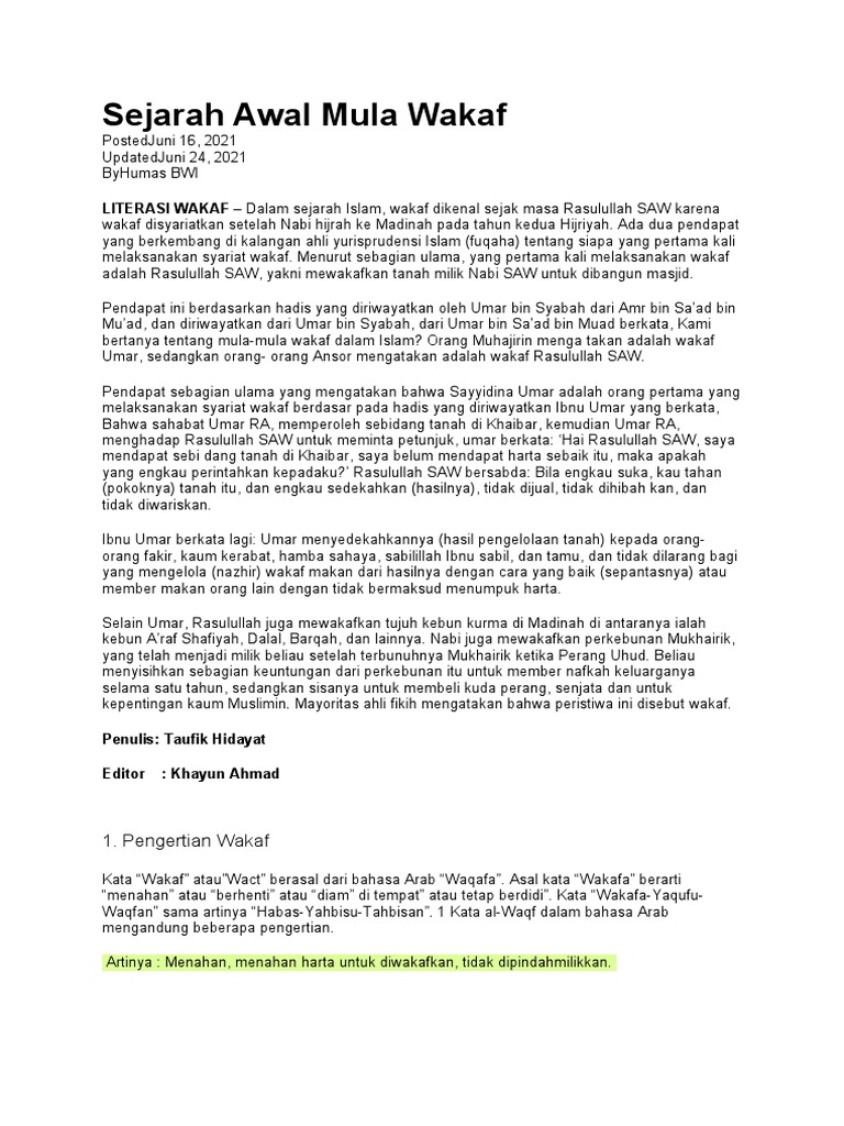 Sejarah Awal Mula Wakaf | PDF
