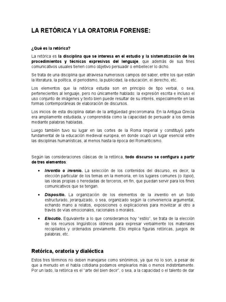 Retórica y Oratoria Forense: Claves Esenciales | PDF | Retórica | Argumento