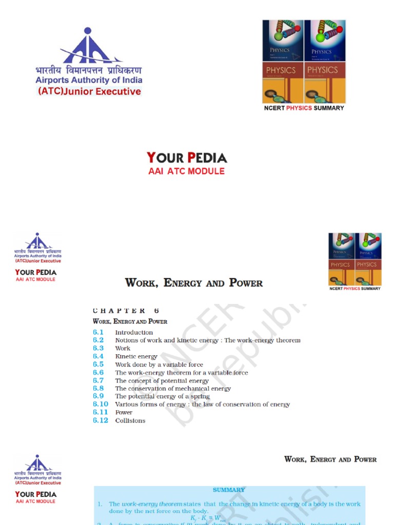 NCERT Physics For ATC AAI Work Power Energy 11th Class Physics | PDF