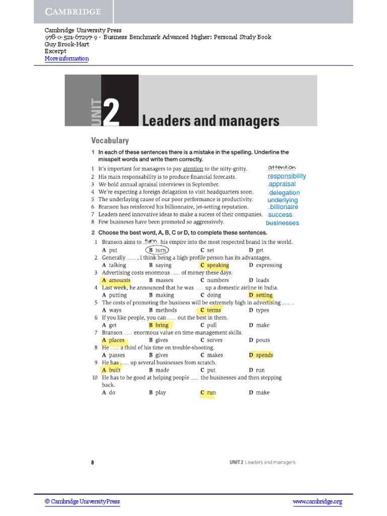 Business Benchmark Advanced Study Guide | PDF