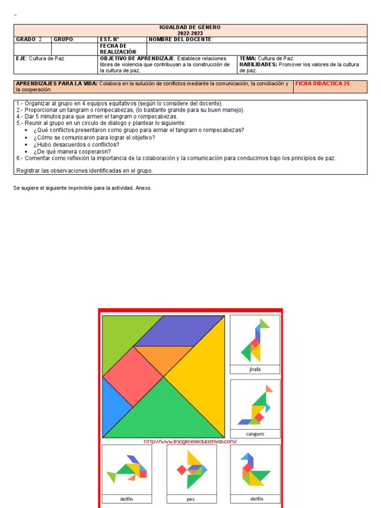 Ficha Igualdad de Genero. 25, 26, 27, 28 Y29 | PDF | Paz | Igualdad de ...
