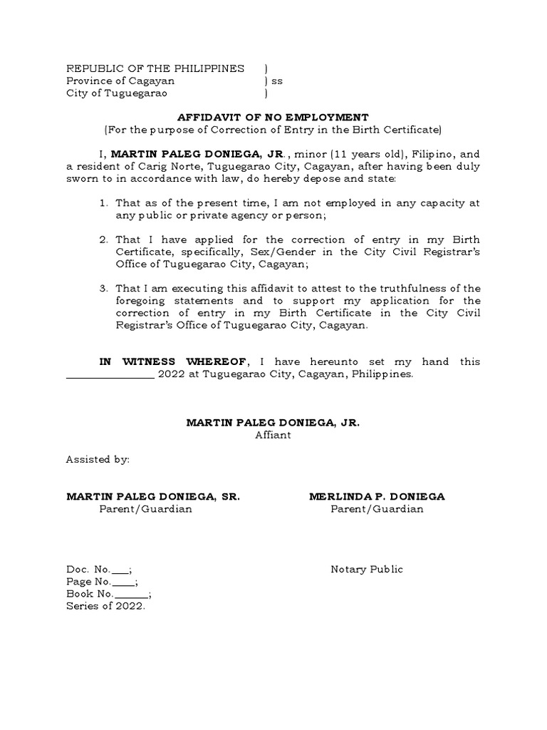 Affidavit of No Employment | PDF