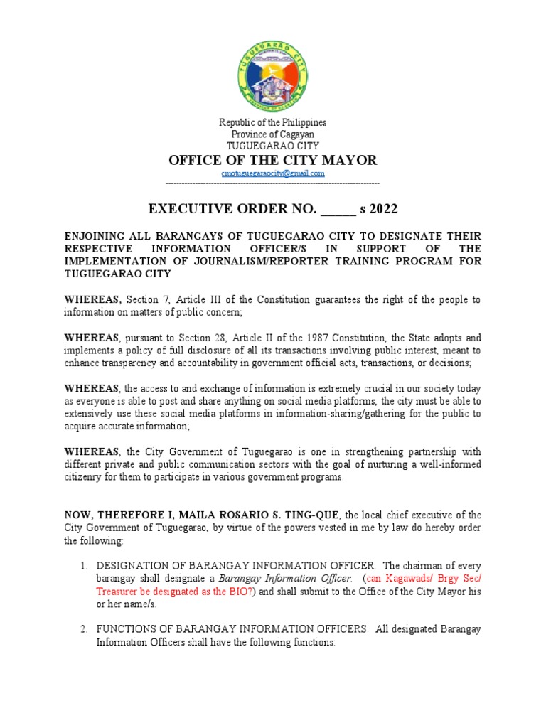 EO - Designation of Brgy Info Officer | PDF | Governance | Justice