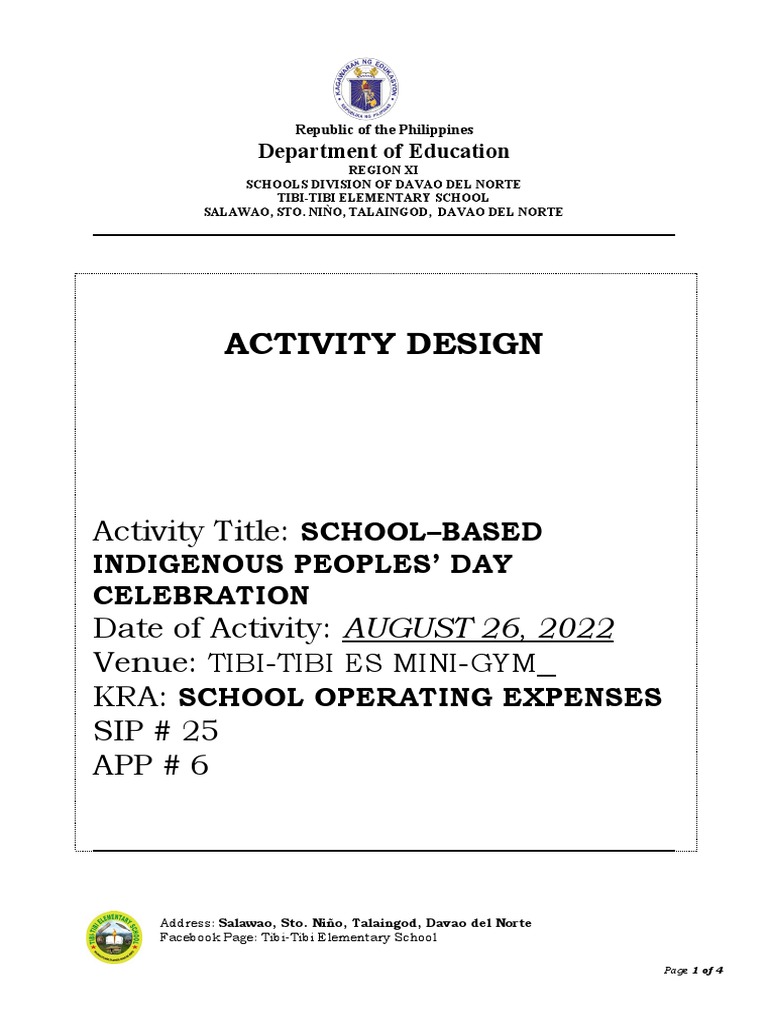 Activity Design On Ip Day and Nasagbukaan Fstival 2020 | PDF | Identity ...