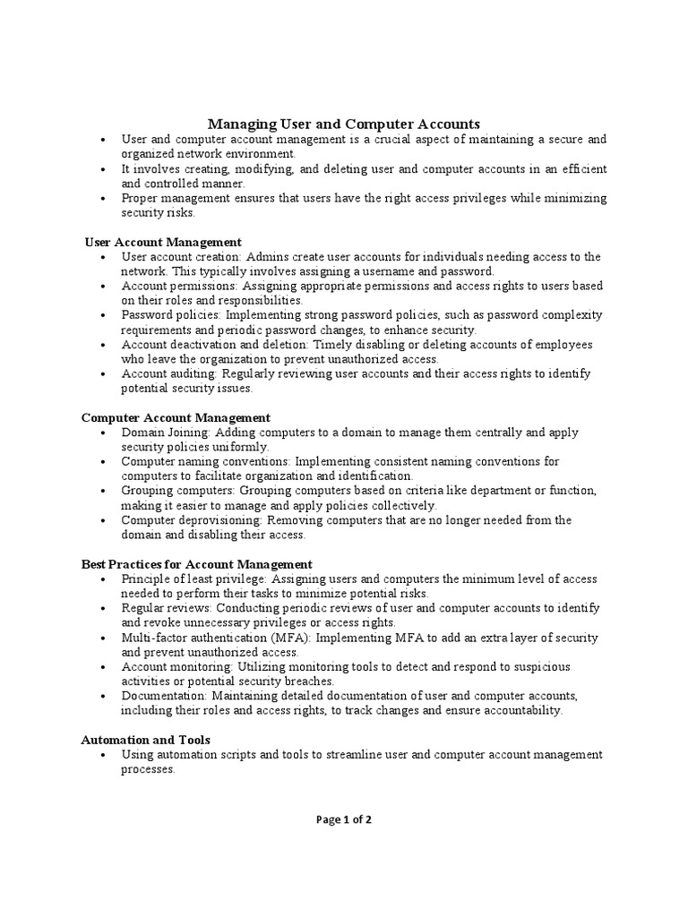Managing User and Computer Accounts | PDF