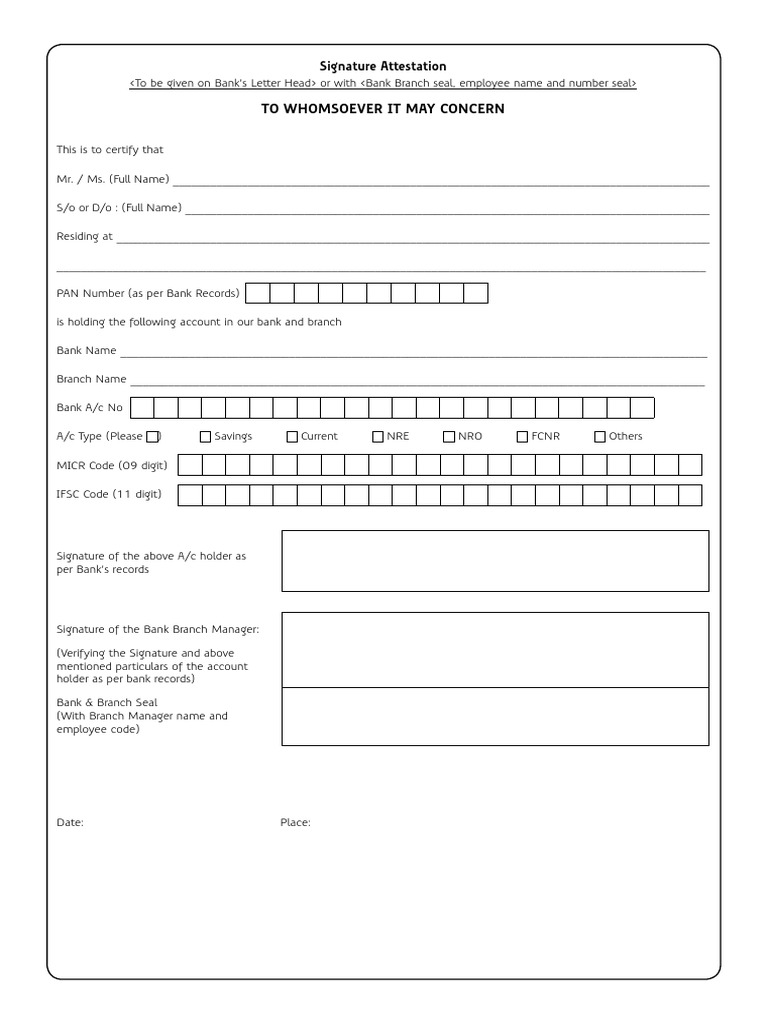Bank Signature Attestation Form | PDF | Finance & Money Management