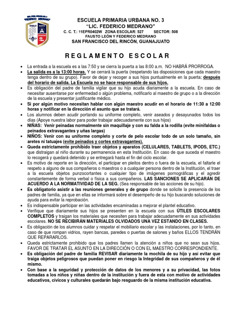 Reglamento Escolar Nuevo Urb Pdf Evaluación
