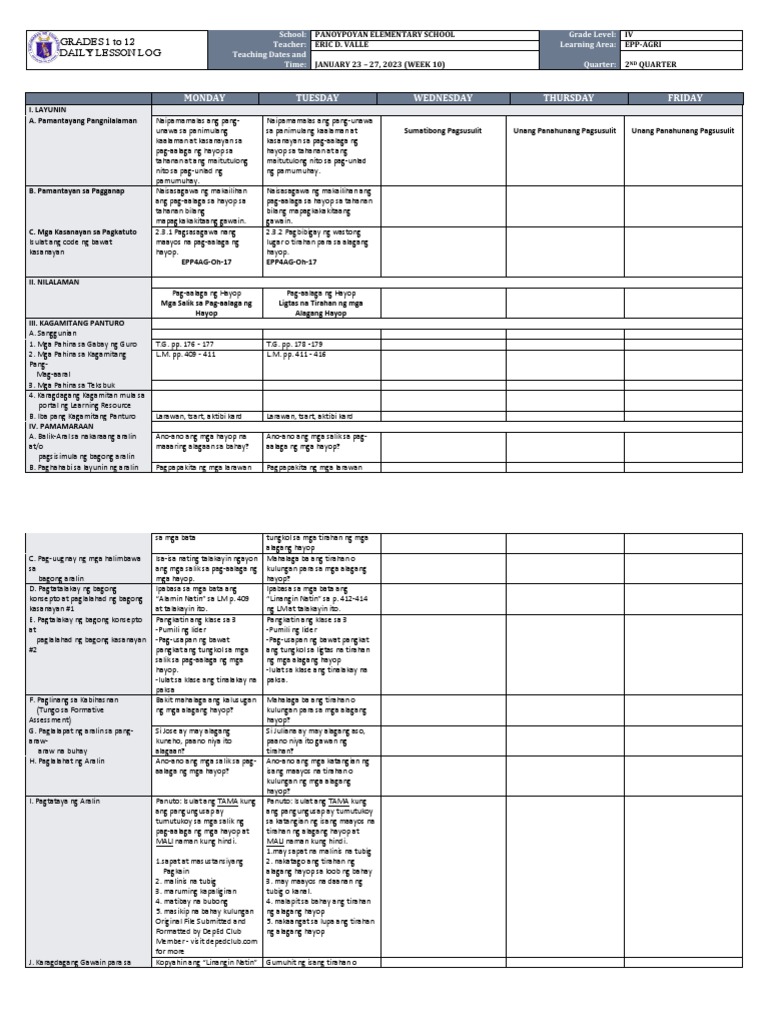 DLL Epp-Agri 4 q2 w10 | PDF