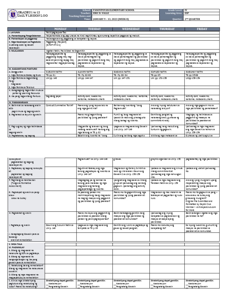 DLL - Esp 4 - Q2 - W8 | PDF