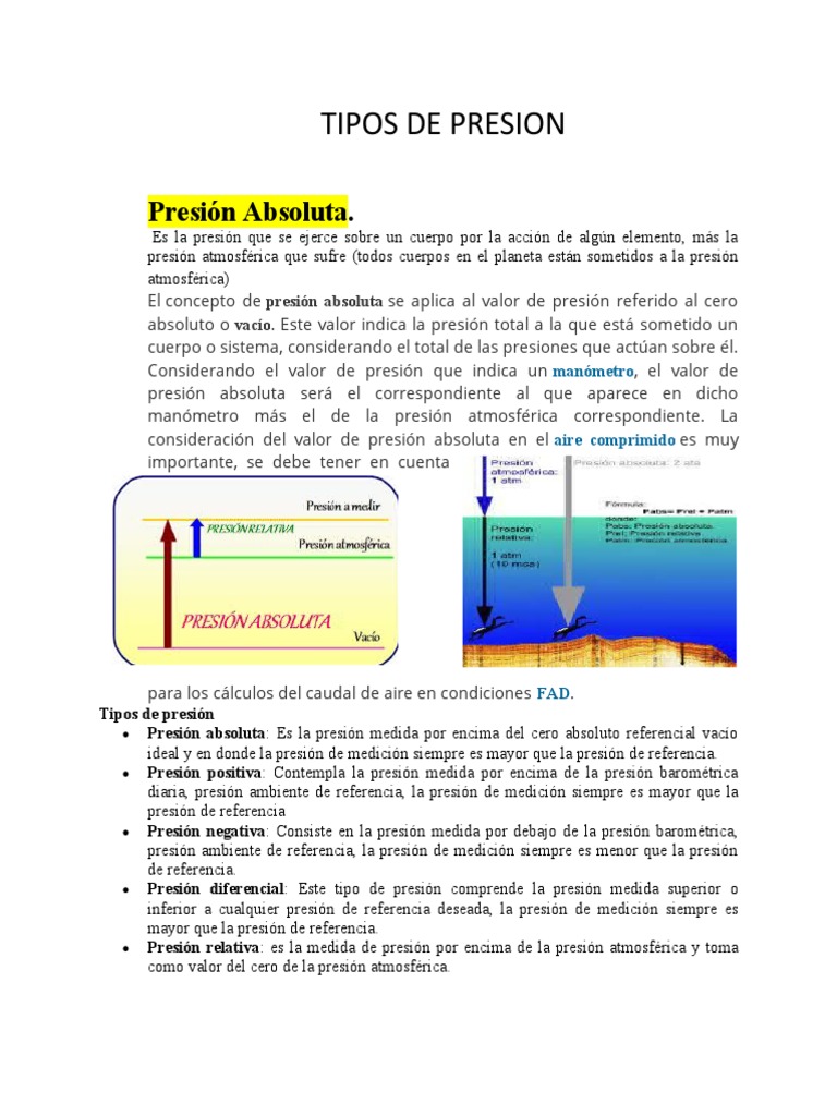 Tipos y Fórmulas de Presión | PDF | Presión | Pascal (Unidad)