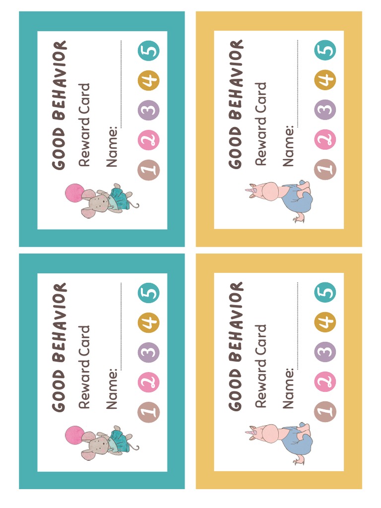 Colorful Fun Good Behavior Reward Cards | PDF