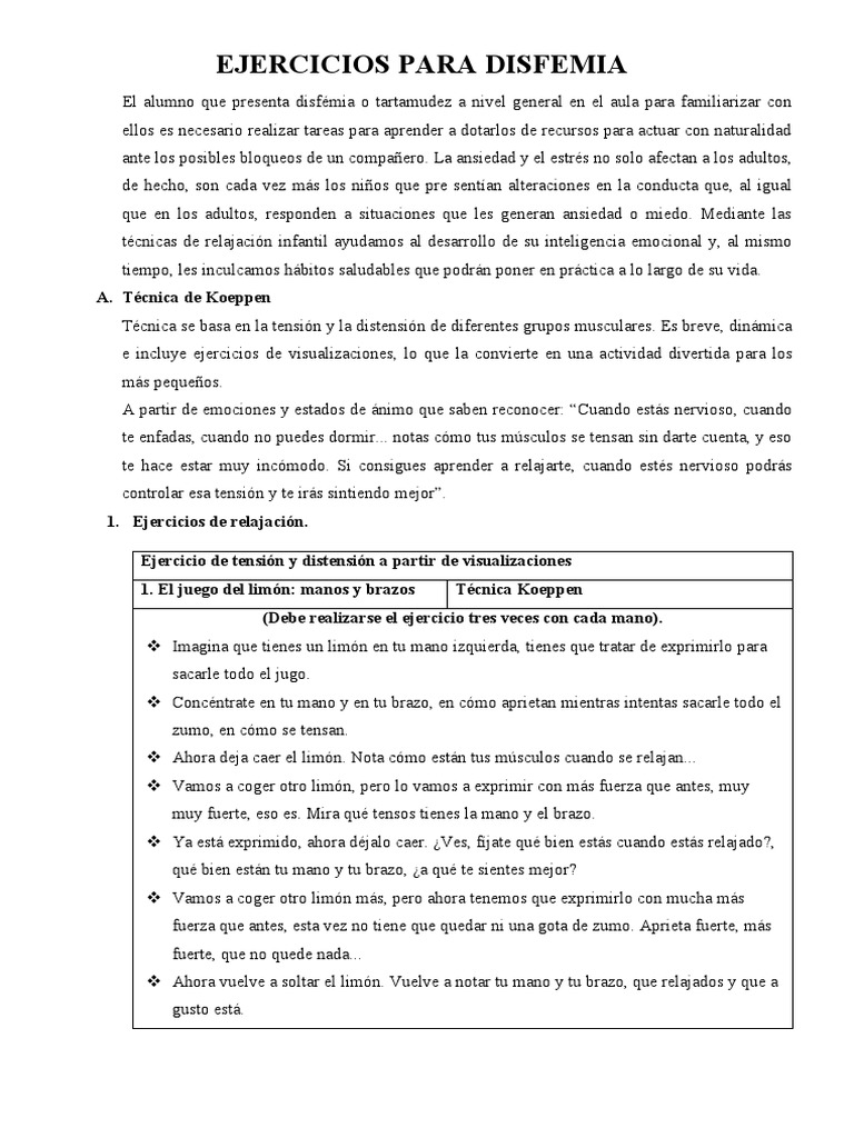 Ejercicios para Disfemia y Tartamudez | PDF | Tartamudeo | Las emociones