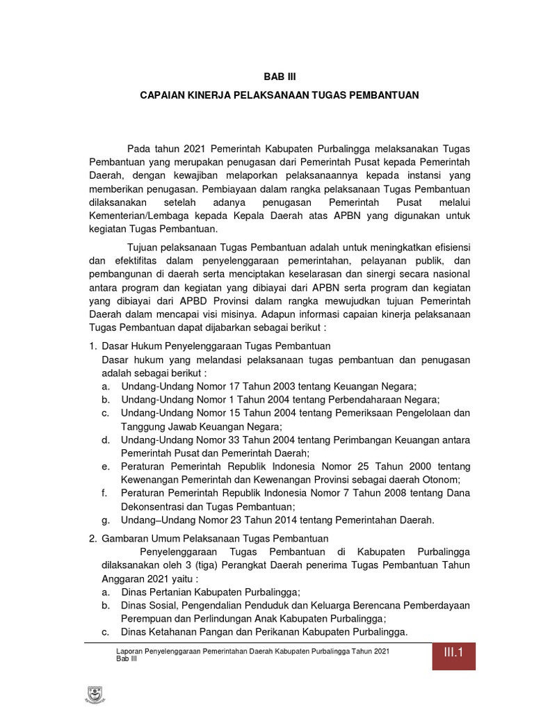 Bab III Capaian Kinerja Tugas Pembantuan LPPD 2021 | PDF | Teknologi & Rekayasa