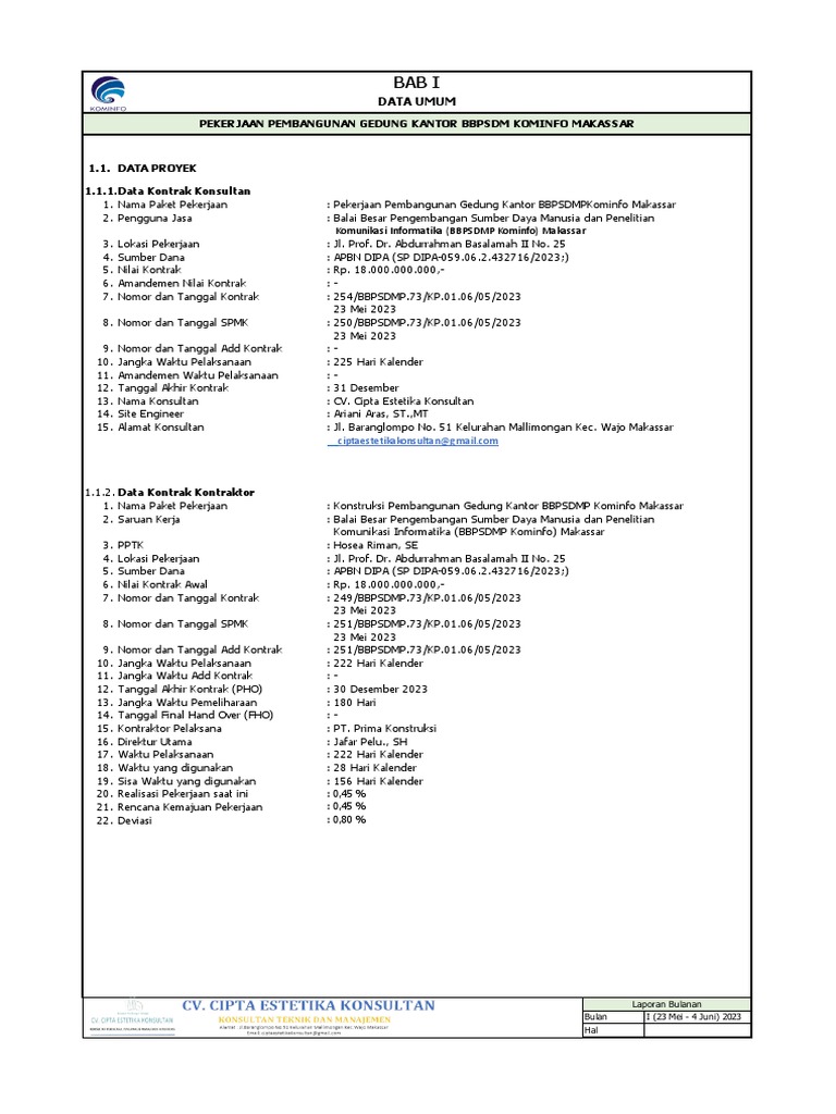 1.1.1 & 1.1.2. Data Proyek Konsultan & Kontraktor | PDF