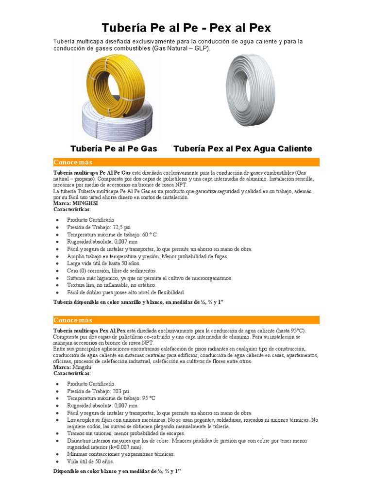 Tubería Pe Al Pe y Pex-Al-Pex | PDF