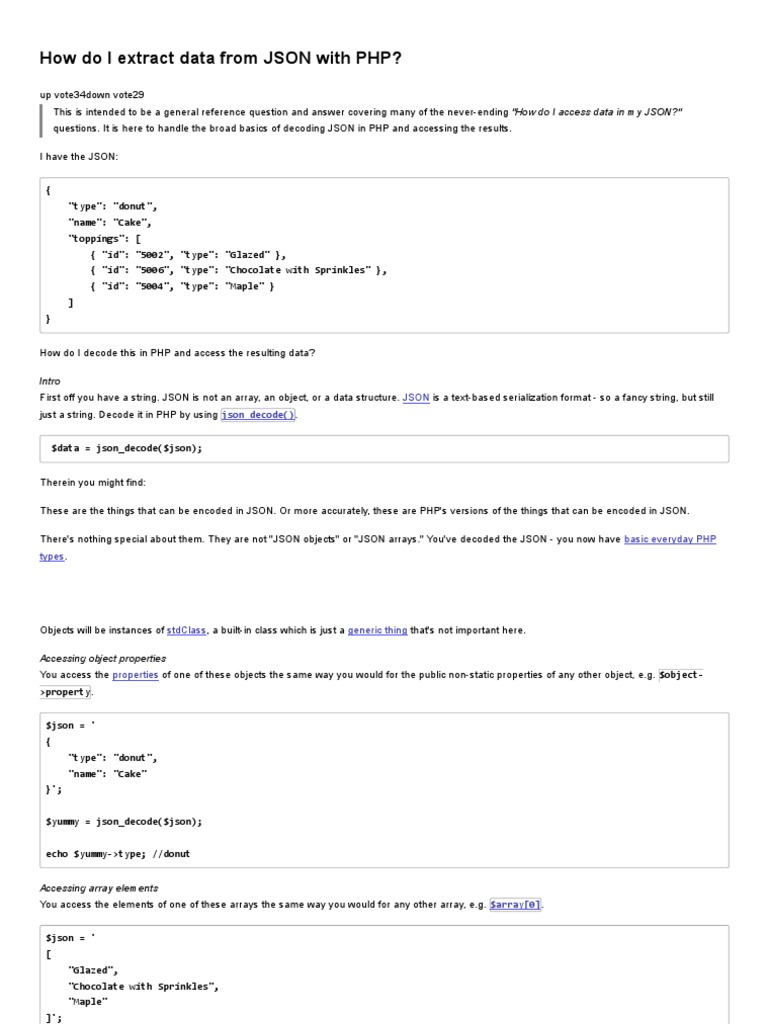 How Do I Extract Data From JSON With PHP - Stack Overflow | PDF