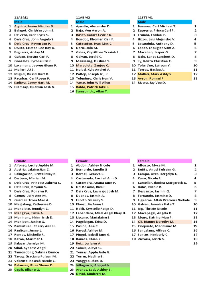Grade 11 Sectioning | PDF