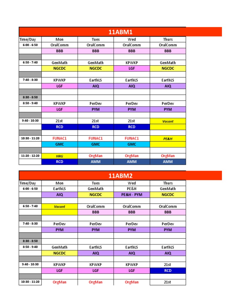 Weekly Class Schedule Overview | PDF