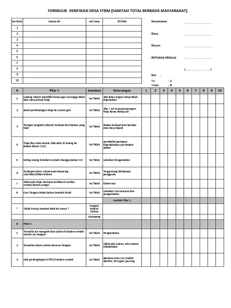 Form Verifikasi STBM (Pilar 1-5) - Ratih | PDF