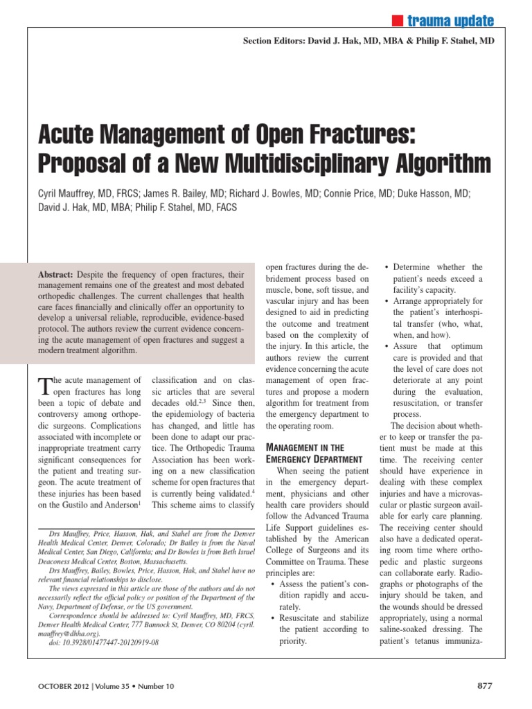 Acute Management of Open Fractures Proposal of A New Multidisciplinary ...