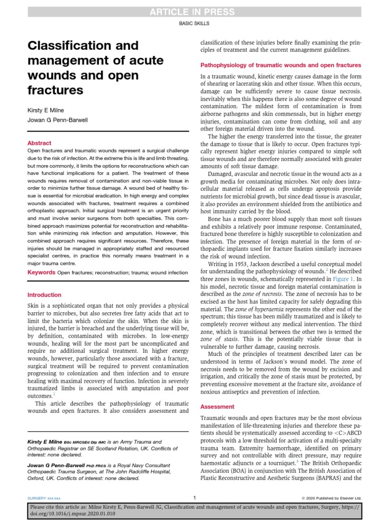Classification and Management of Acute Wounds and Open Fractures | PDF