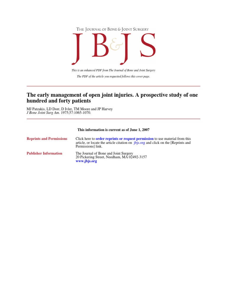 The Early Management of Open Joint Injuries. A Prospective Study of One ...