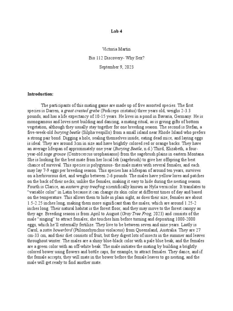 Lab4 Bio112 V.Martin 9-9-23 | PDF