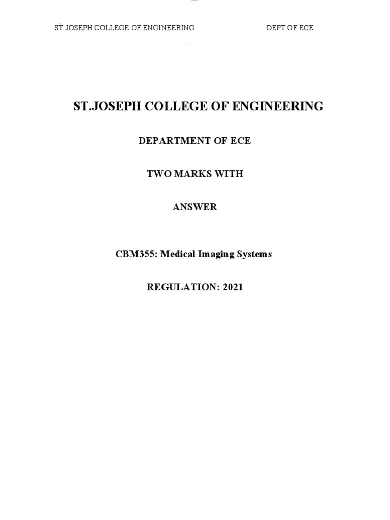CBM355 Medical Imaging Systems 2-Marks | PDF | Ct Scan | X Ray
