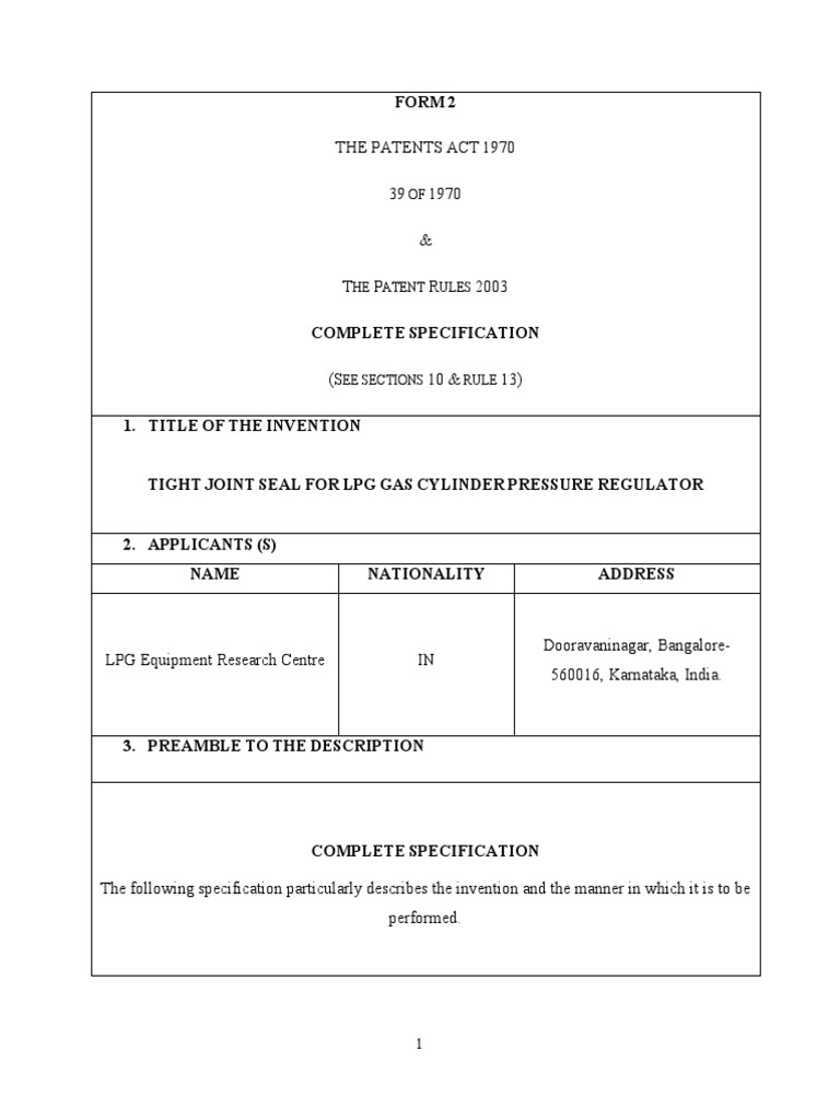 Form 2 (Complete Specification) | PDF | Valve | Liquefied Petroleum Gas
