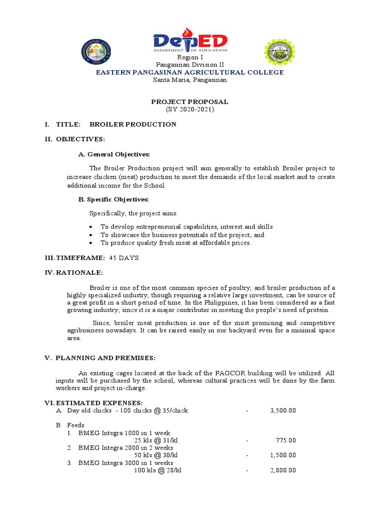 Project Proposal For Broiler Production | PDF | Food And Drink | Food ...