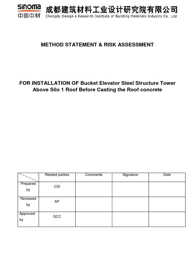 Method Statement For Bucket Elevator Steel Structure Installation | PDF ...