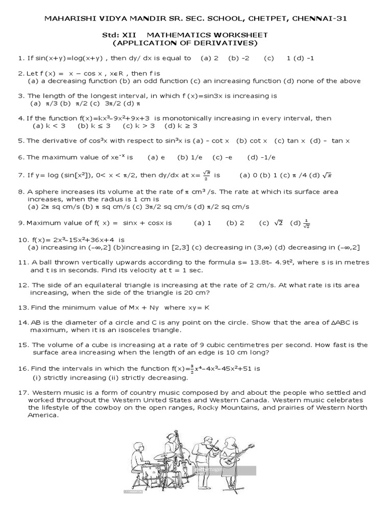 Mathematics Worksheet on Derivatives | PDF